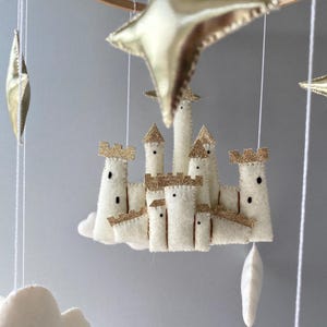 Castle Baby Mobile for Nursery, Castle Crib Mobile, Cloud, Gold Moon ...