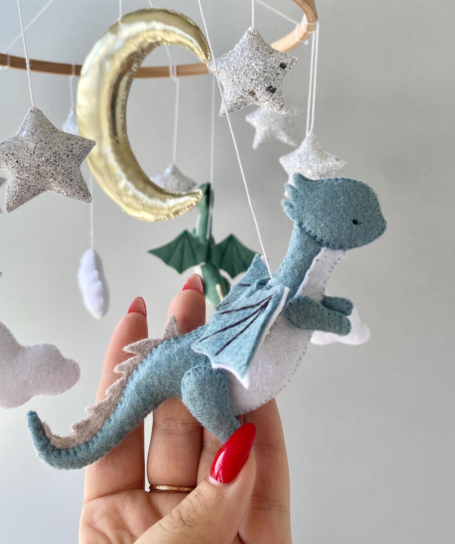 Dragon Baby Mobile, Nursery Decor, Felt Dragons, Moon and Stars - Etsy