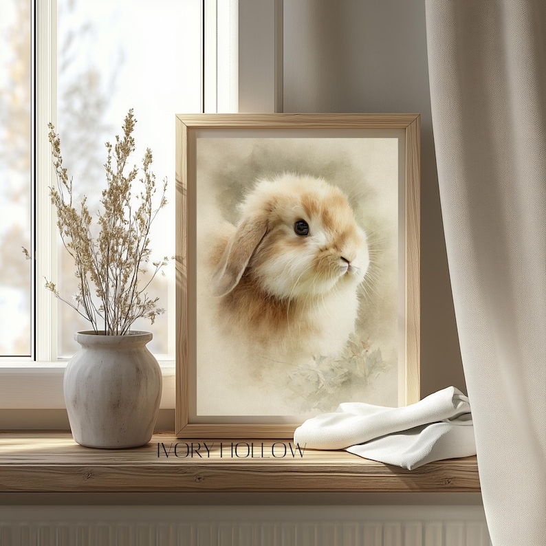 Vintage Bunny Watercolor Print: Woodland Rabbit Nursery Wall Art ...