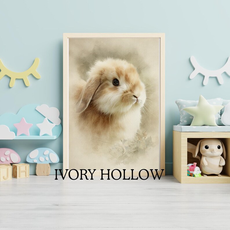 Vintage Bunny Watercolor Print: Woodland Rabbit Nursery Wall Art ...
