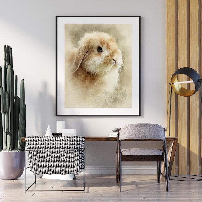 Vintage Bunny Watercolor Print: Woodland Rabbit Nursery Wall Art ...