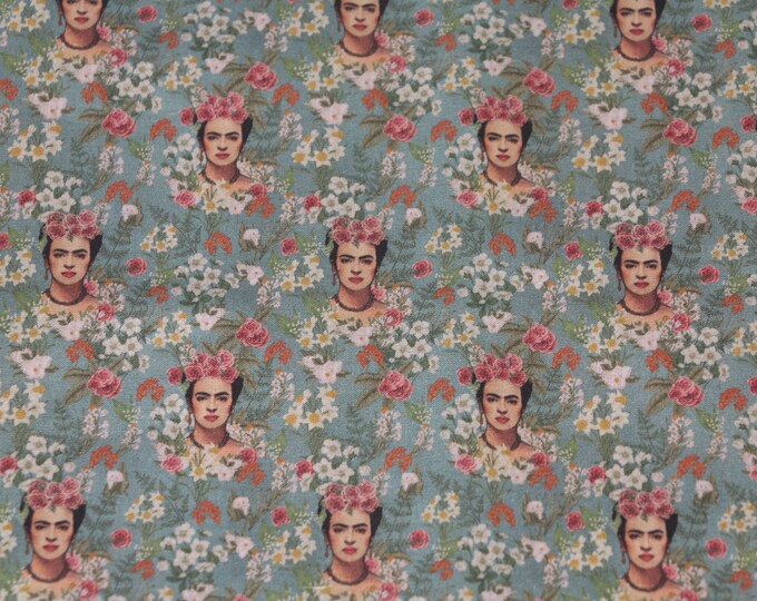 0.70 Meters Frida Kahlo With Pink Roses Fabric. Frida Cotton Fabric ...