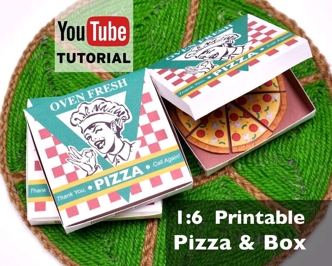Instant Download Printable Pizza Box With Pizza Miniature 1:6 Scale DIY ...