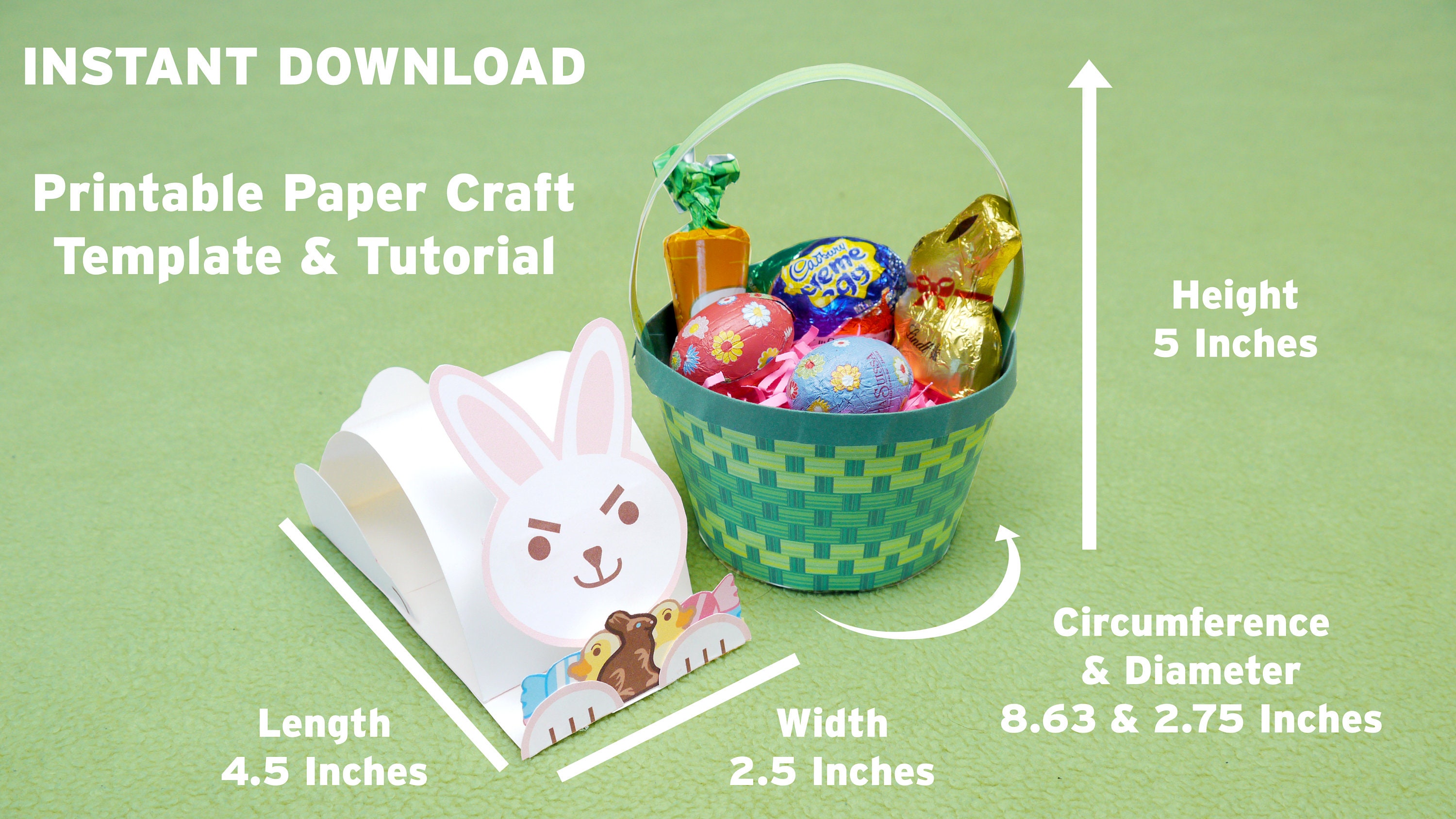 DIY Printable Easter Basket & Easter Bunny Papercraft PDF Template and ...