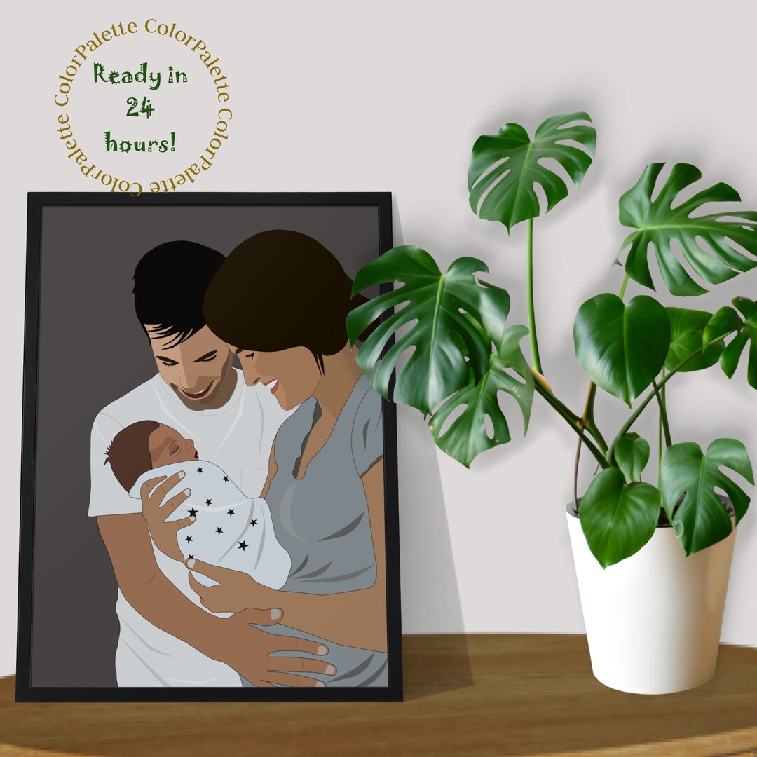 Family Portrait, Anniversary Gift, Portrait of a Couple, Personalized ...