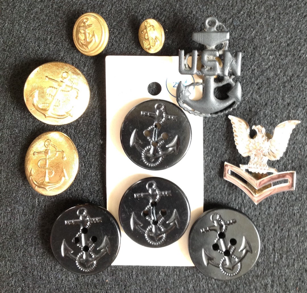 10 Vintage 1960s Naval Buttons -- Anchors and Eagles, Eclectic Variety ...