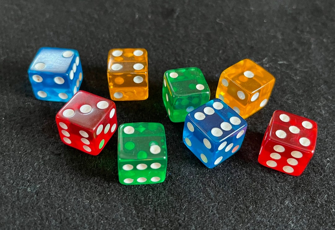 4 Pair of Effervescent Translucent Dice -- Red, Green, Blue and Gold ...