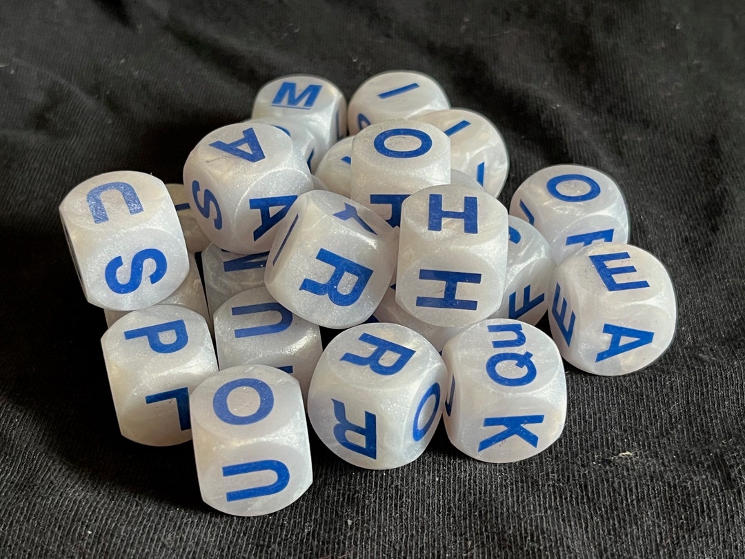 25 Pearlescent Boggle Dice -- Surfaces Shimmer in the Light, Blue Letters - Etsy