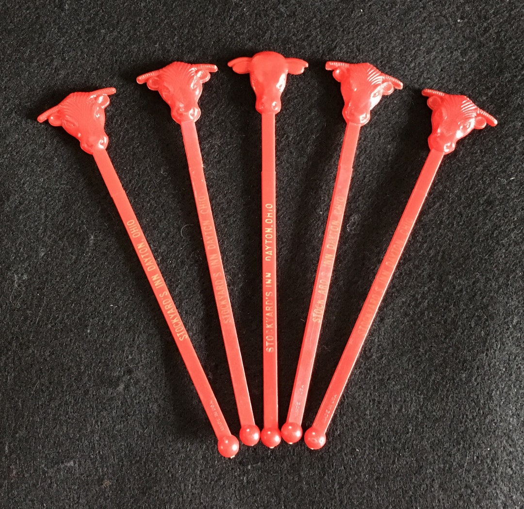 5 Vintage Red Bull-headed Swizzle Sticks -- Stockyards Inn, Dayton ...