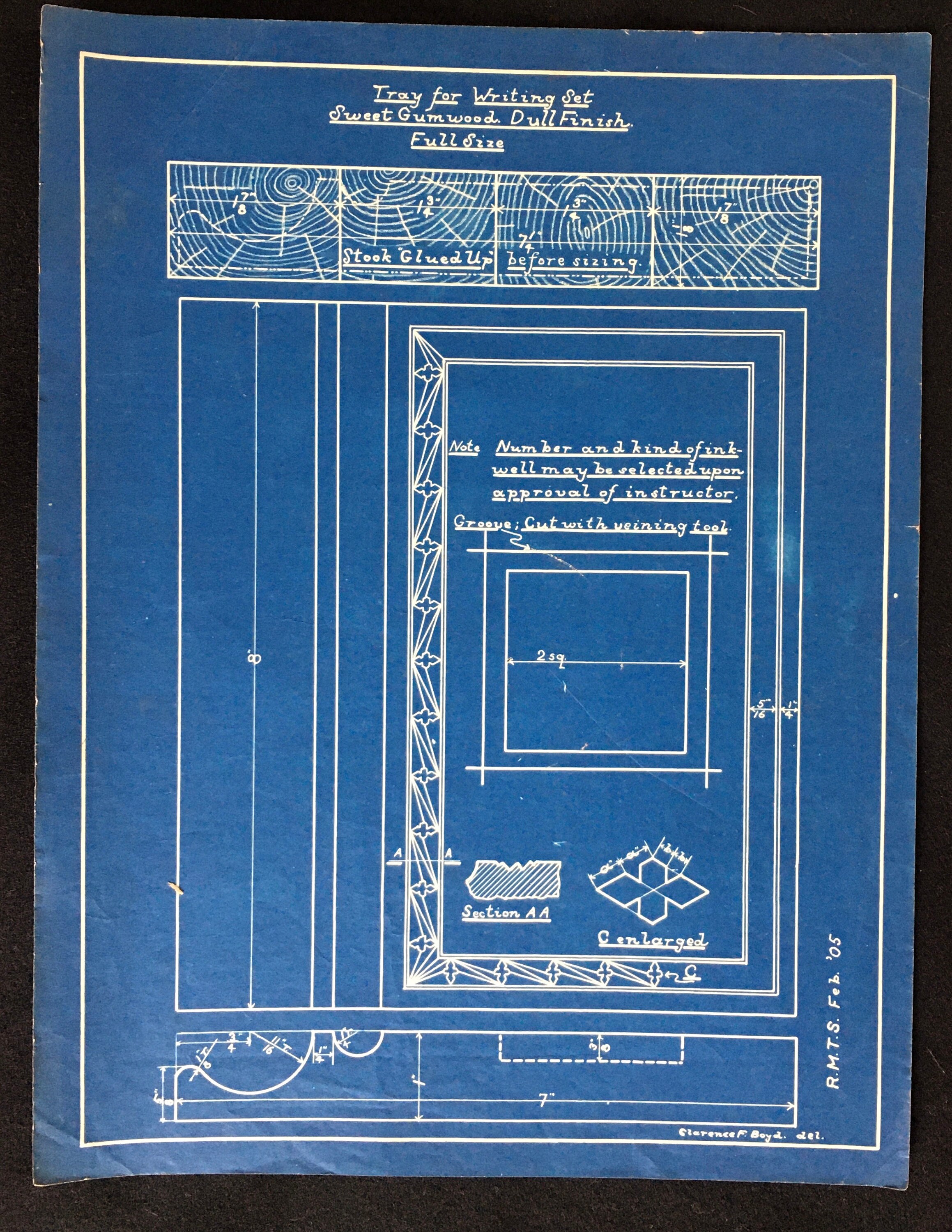 Vintage 1920s Student Blueprint of a Tray for a Writing Set - Etsy