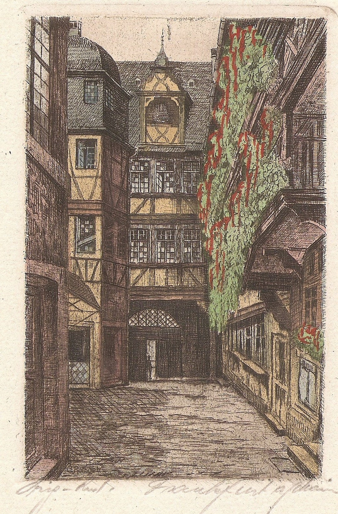 Vintage 19th Century Color Intaglio Etching of a Frankfort Germany ...