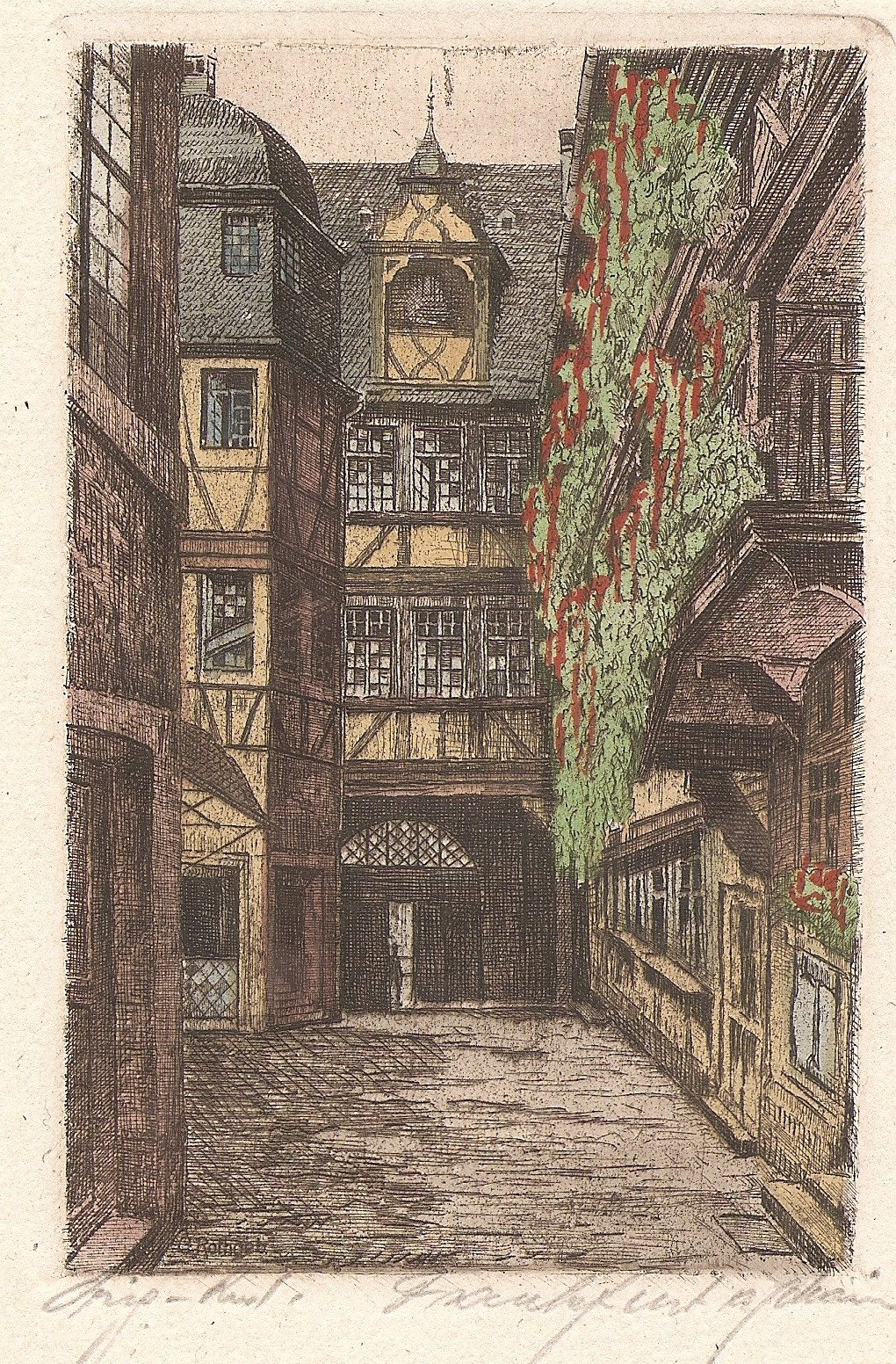 Vintage 19th Century Color Intaglio Etching of a Frankfort - Etsy