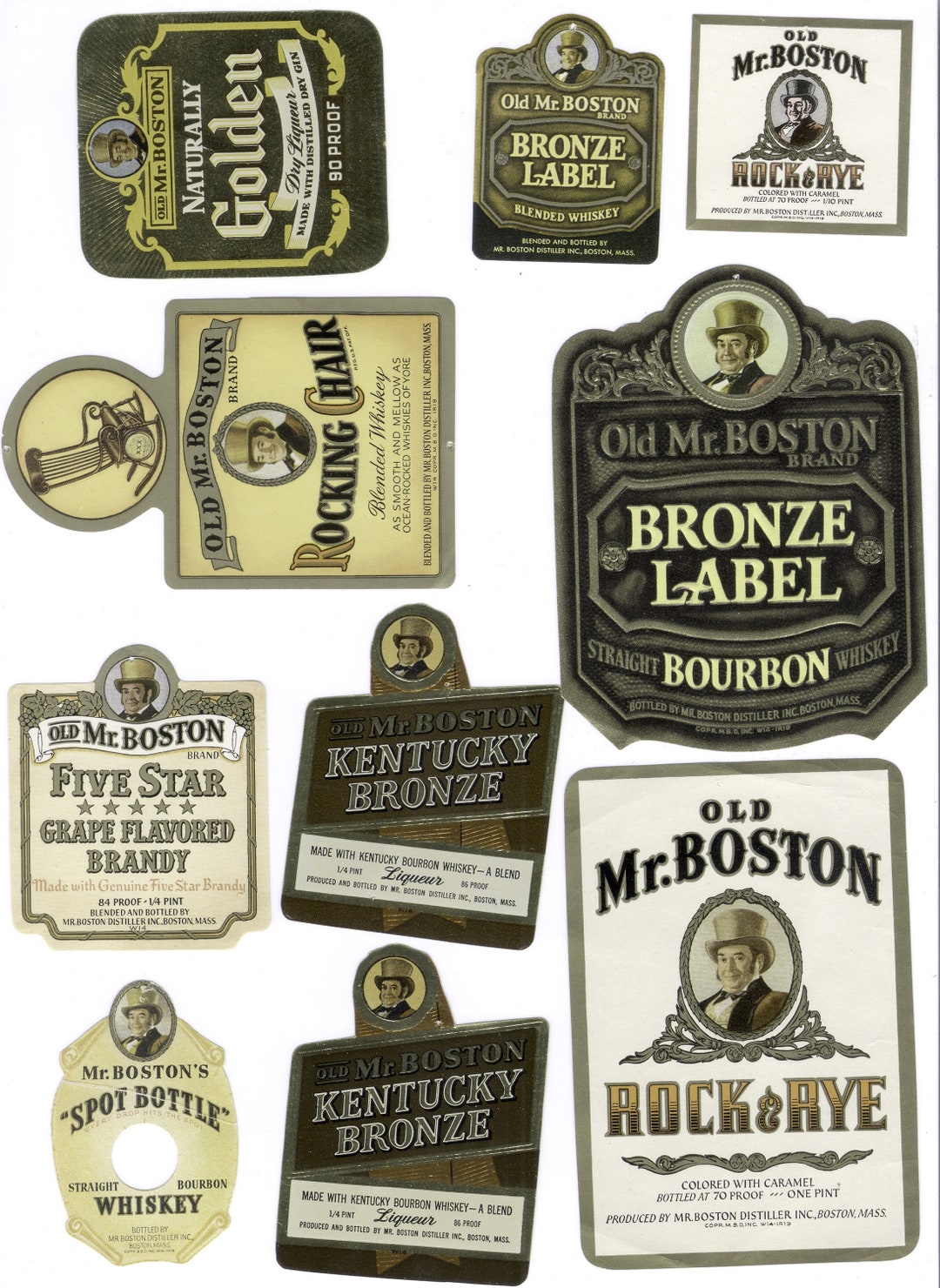 10 Vintage Mr. Boston Liquor Labels From of the Variety of Boozes They ...