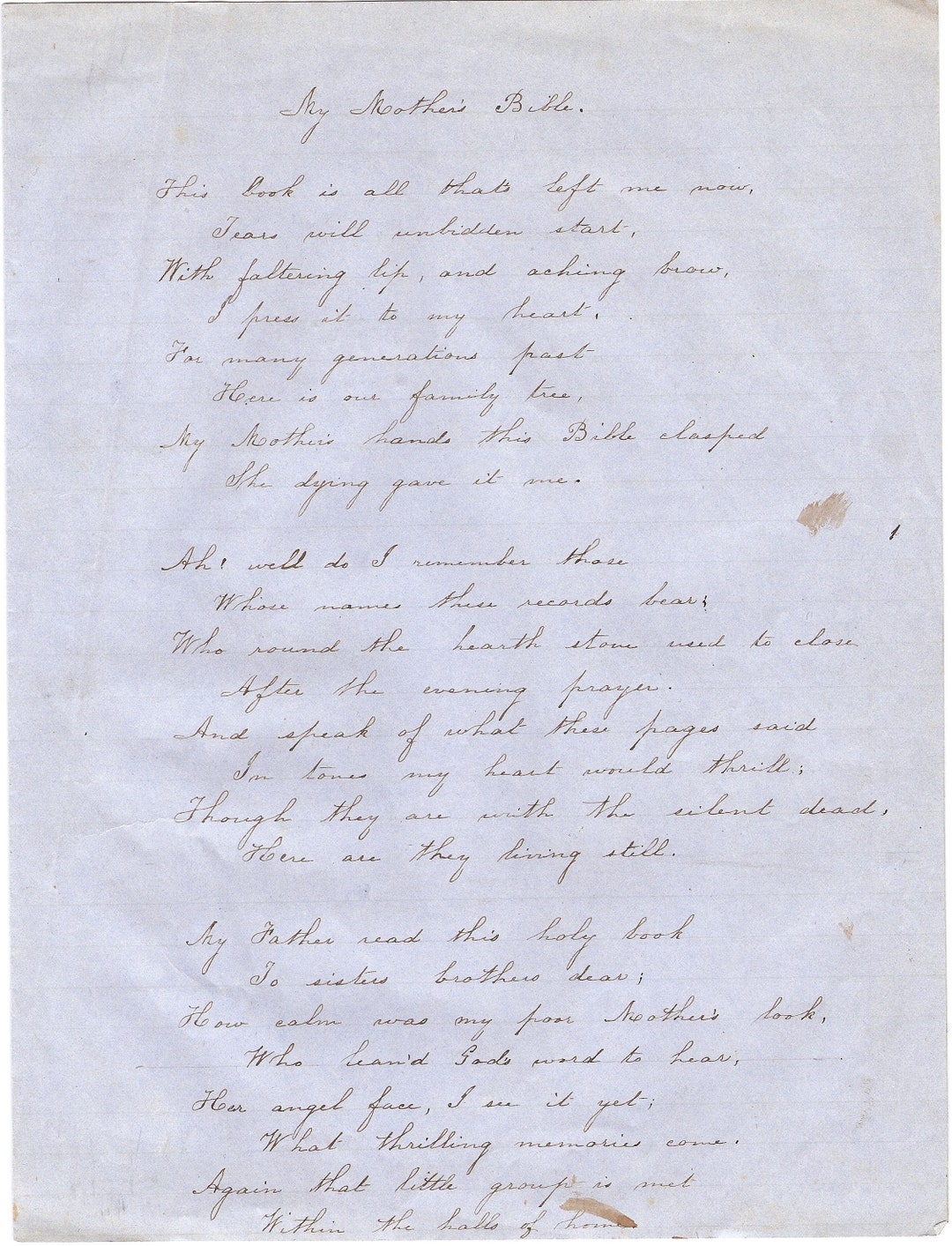 Vintage Mid-19th Century Copy Poem -- My Mother's Bible - Etsy