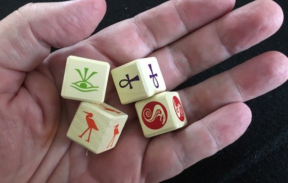 56 Egyptian-Themed Wooden Dice Stamped with Egyptian Symbols in Four ...
