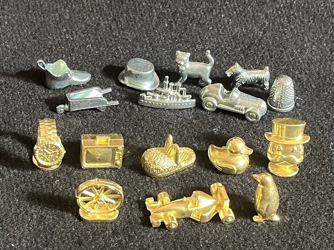 16 Monopoly Tokens--regular Set Plus Gold Monopoly Guy, Watch, TV, Duck ...