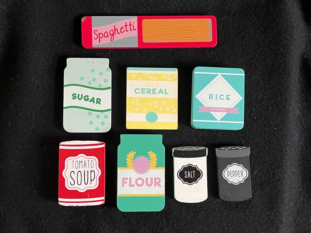 Eight Recycled Wooden Stylized Food Tiles for a Play Kitchen--salt ...