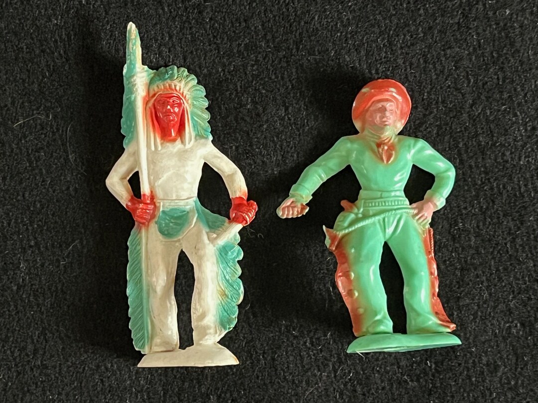 Two Vintages 1950s Hard Plastic Dandy Cowboy and Indian Done up in ...