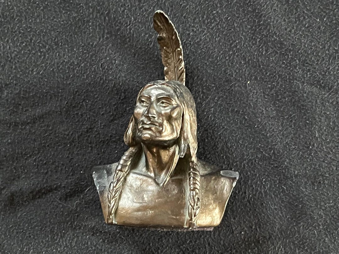 4" High Brass Shawmut Bank Indian With Feather Figurine, Vintage 1961 ...