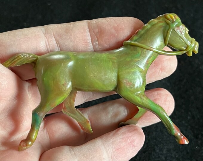 10 Vintage 1950s Hard Plastic Swirl-pattern Horses -- 4 Saddled Horses ...