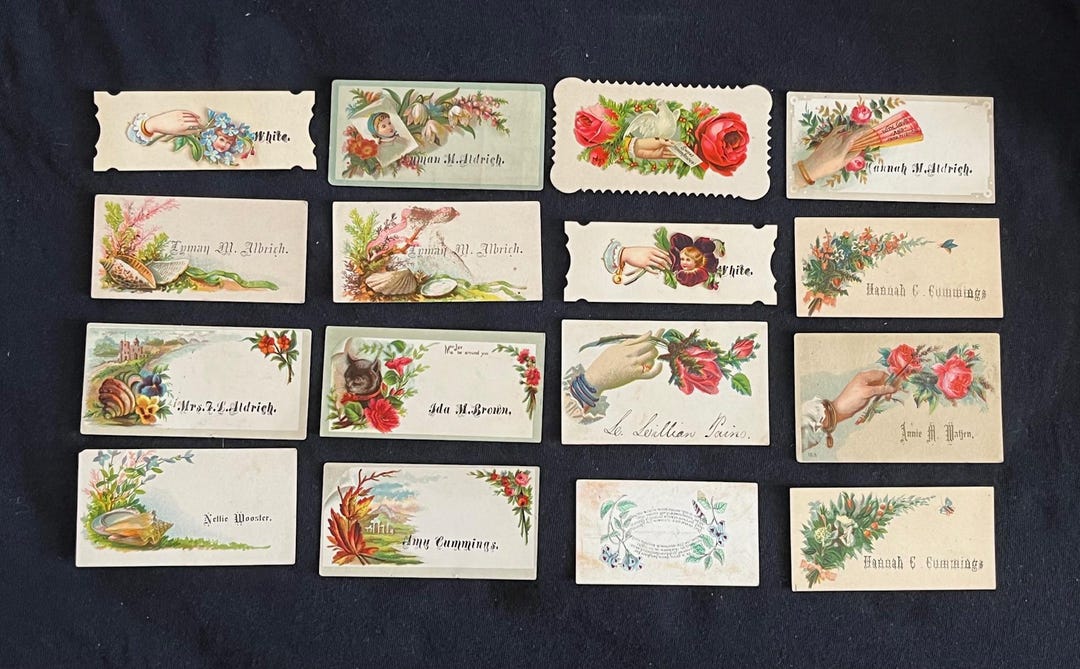 16 19th Century Calling Cards, a Few Machine-tooled, All in Full Color ...