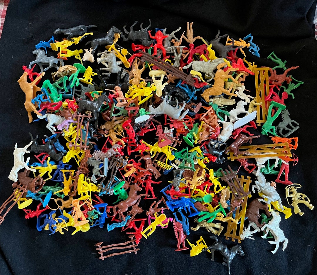 Large Lot of Vintage Cowboy and Indian Action Figures, Horses, Fences ...