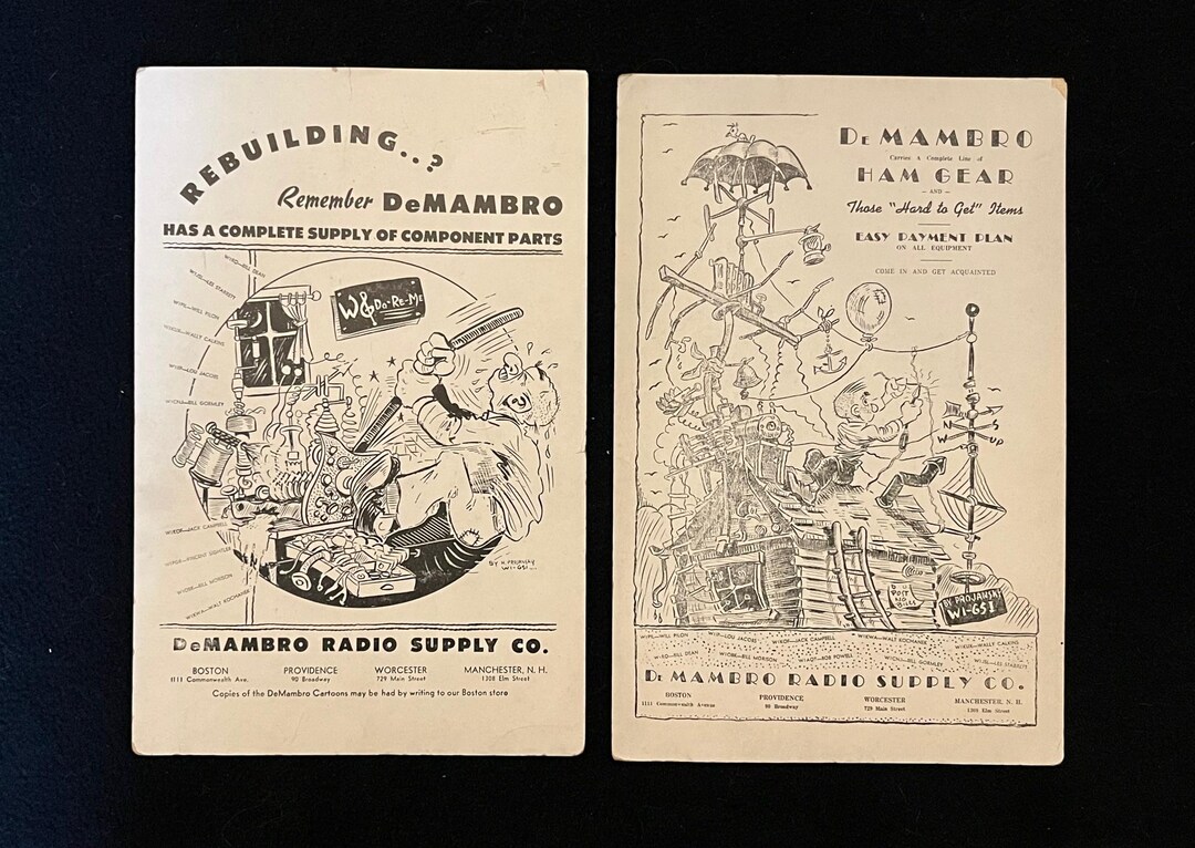 2 Vintage Ham Radio Shop Ad Cards--demambro Radio Supply Co. -- Boston ...