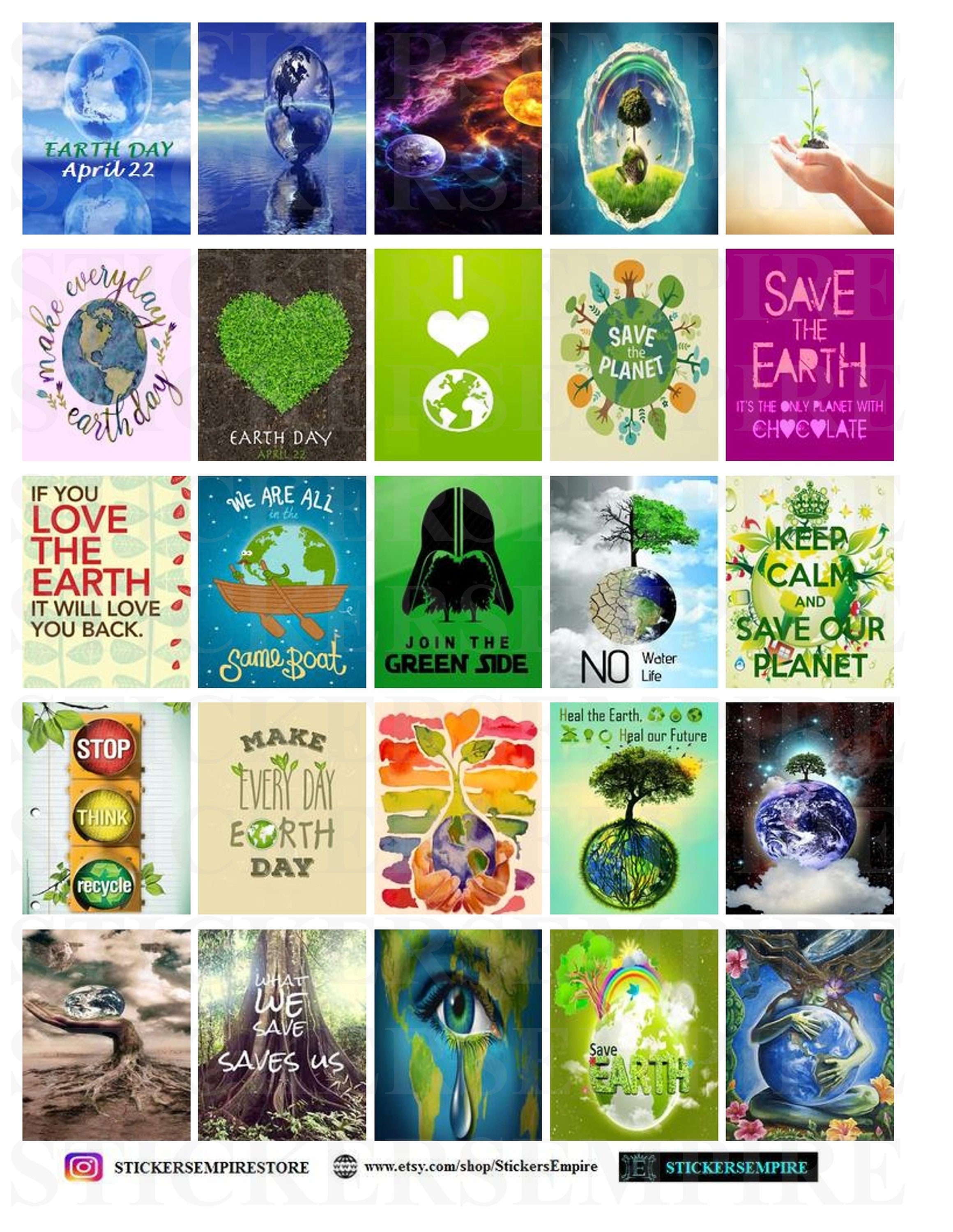 Printable Earth Day Full Box Planner Stickers/erin Condren | Etsy