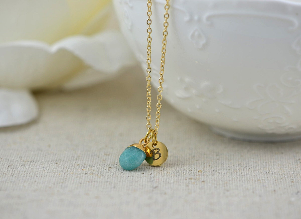 Dainty Initials Turquoise Necklace, Personalised Turquoise Jade ...