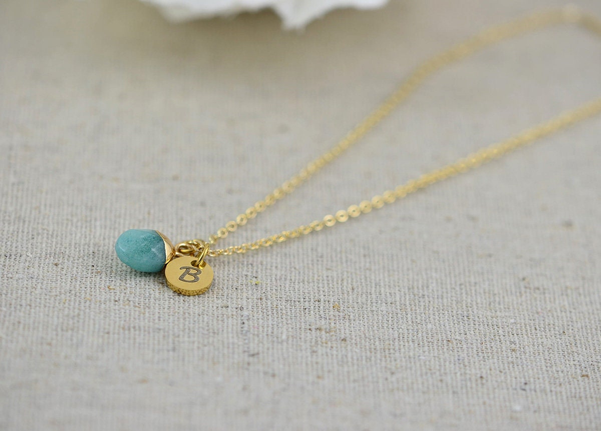 Dainty Initials Turquoise Necklace, Personalised Turquoise Jade ...