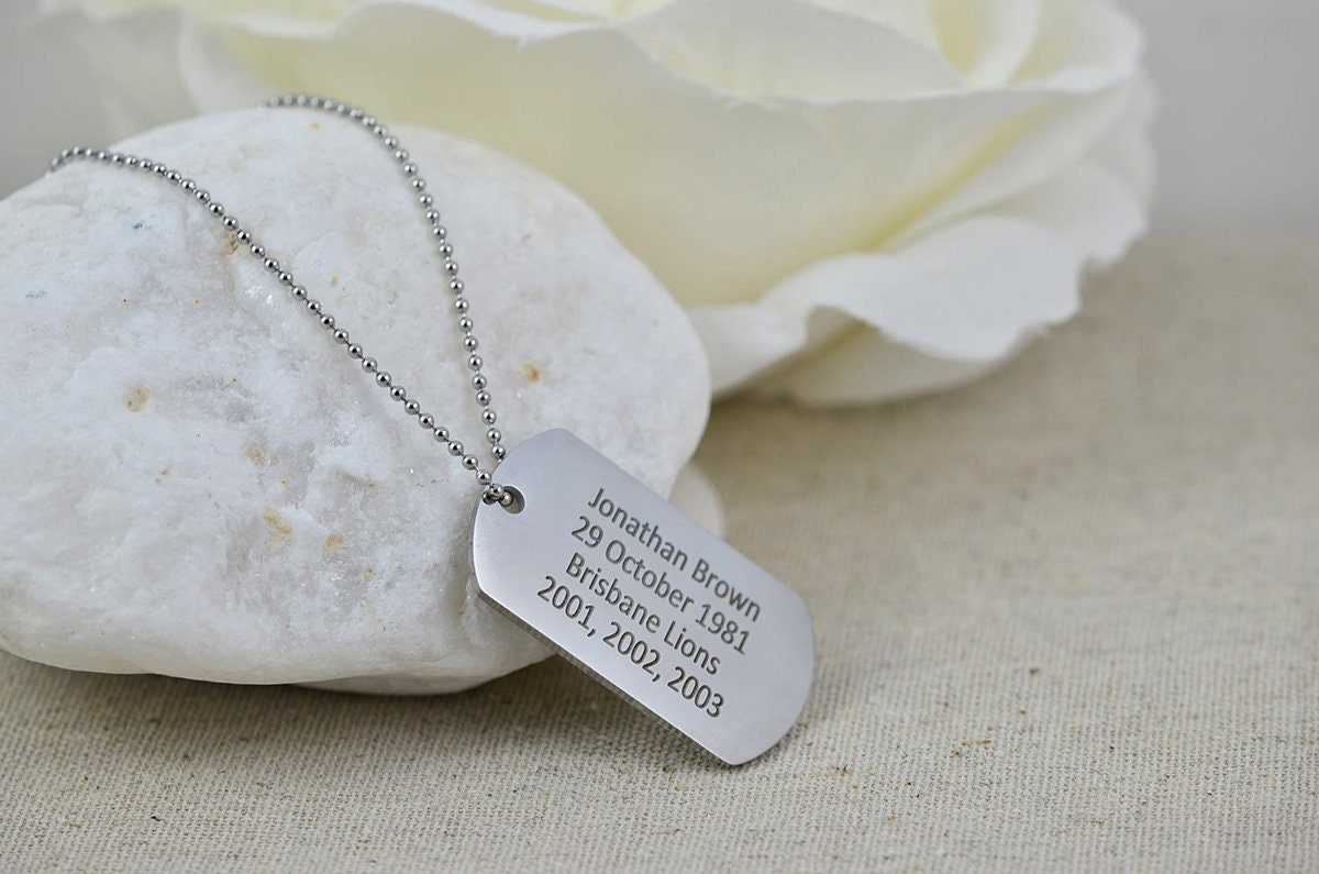 Men Personalised Dog Tag Bar Necklace Silver Name Engraved - Etsy Australia