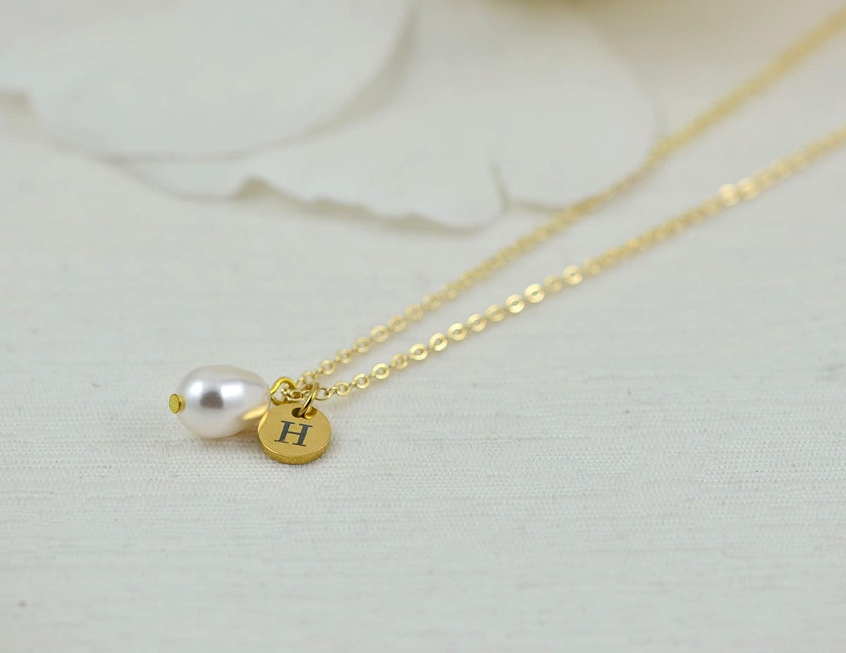 Dainty Gold Initial Pearl Necklace Personalised Drop Charm - Etsy