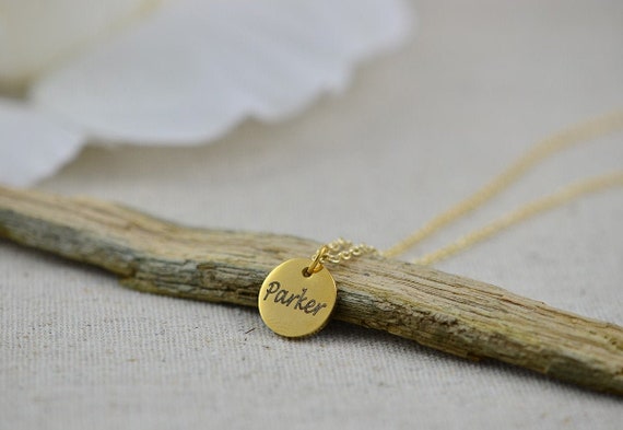 Engraved Gold Name Necklace Initials Custom Gold Necklace Name Stainless Steel Personalised Round Charm Tag Necklace Customised Necklace Etsy