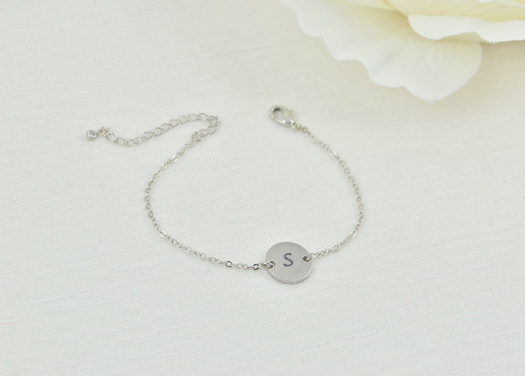 Silver Initial Engraved Bracelet, Letter Silver Bridesmaids ...