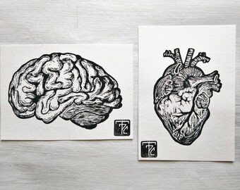 Anatomical Heart Original Linocut // Anatomy Linoprint | Etsy