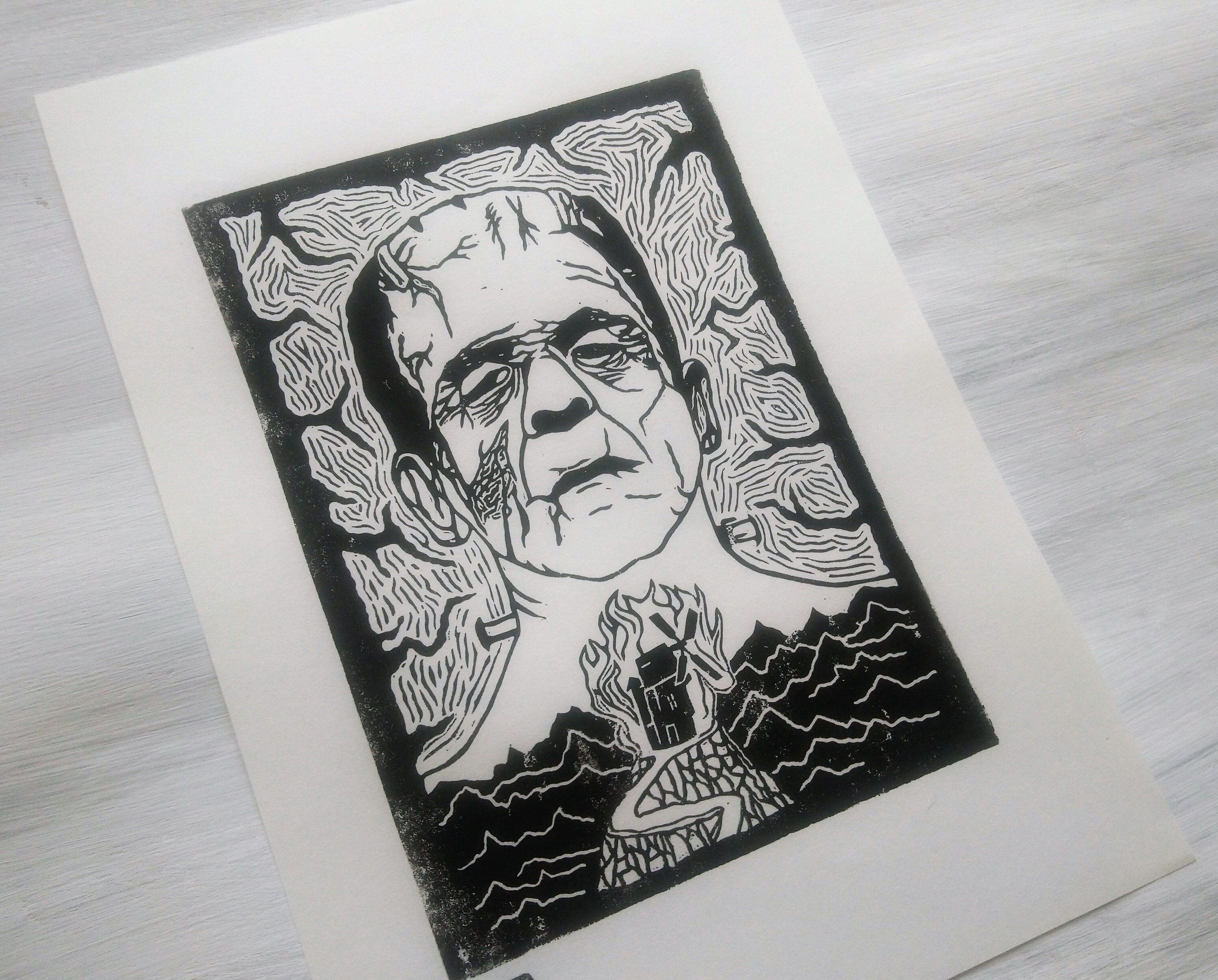 Frankenstein's Monster Original Linocut // Halloween Linoprint | Etsy