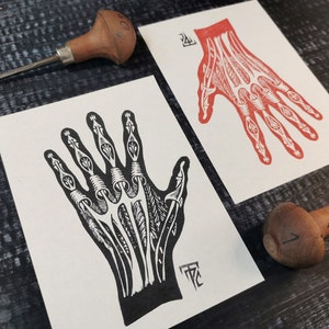 Anatomical Hand Original Linocut // Anatomy Linoprint - Etsy