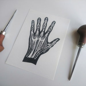 Anatomical Hand Original Linocut // Anatomy Linoprint | Etsy