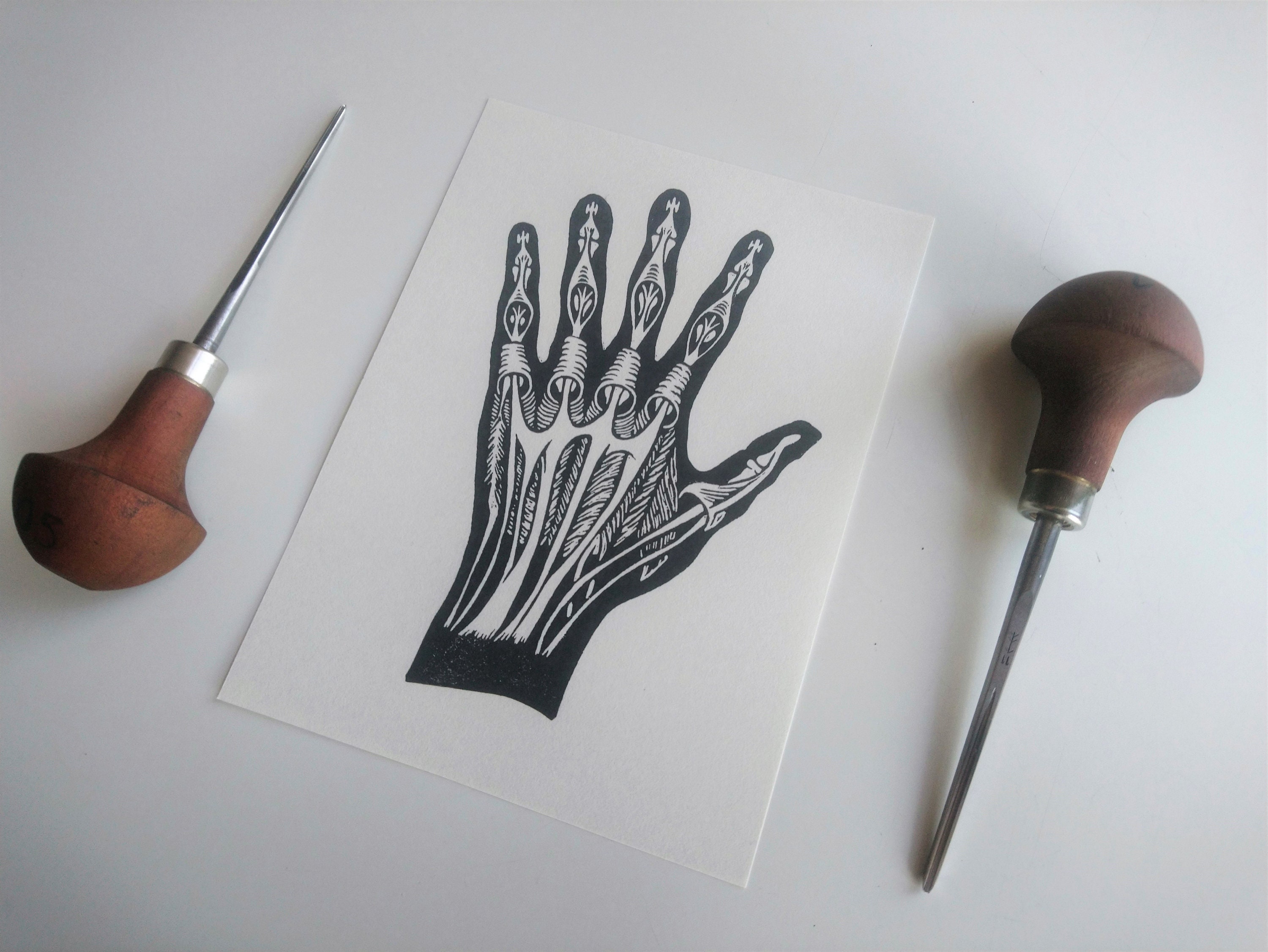Anatomical Hand Original Linocut // Anatomy Linoprint | Etsy