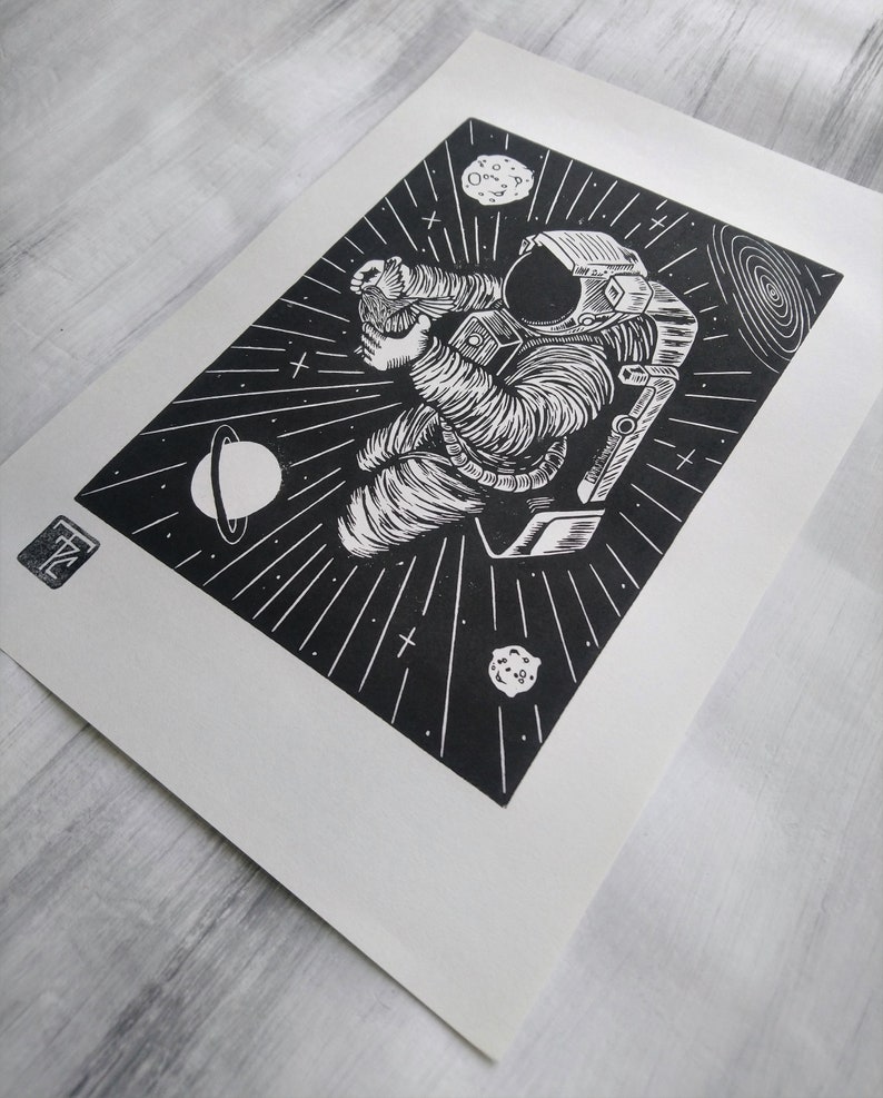Reciprocity - You Can't Hear Birdsong in Deep Space Original Linocut ...