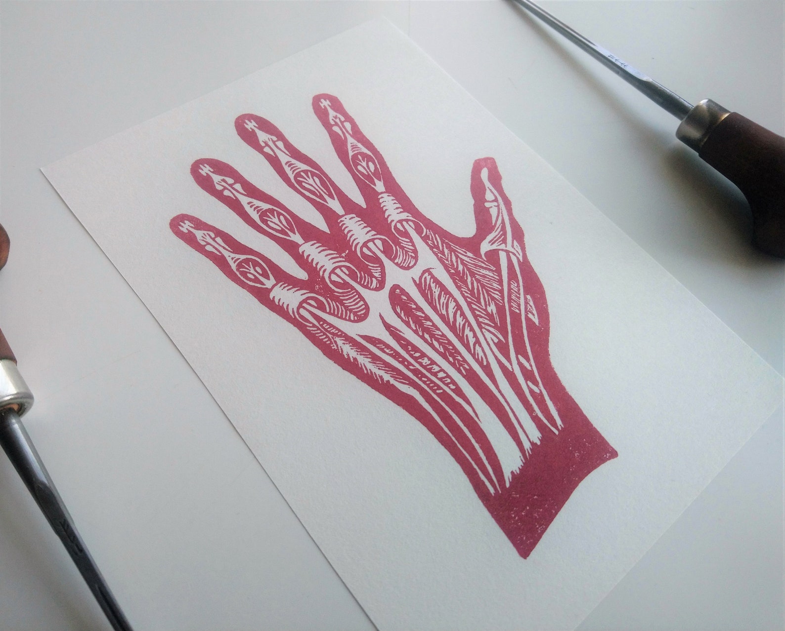 Anatomical Hand Original Linocut // Anatomy Linoprint | Etsy