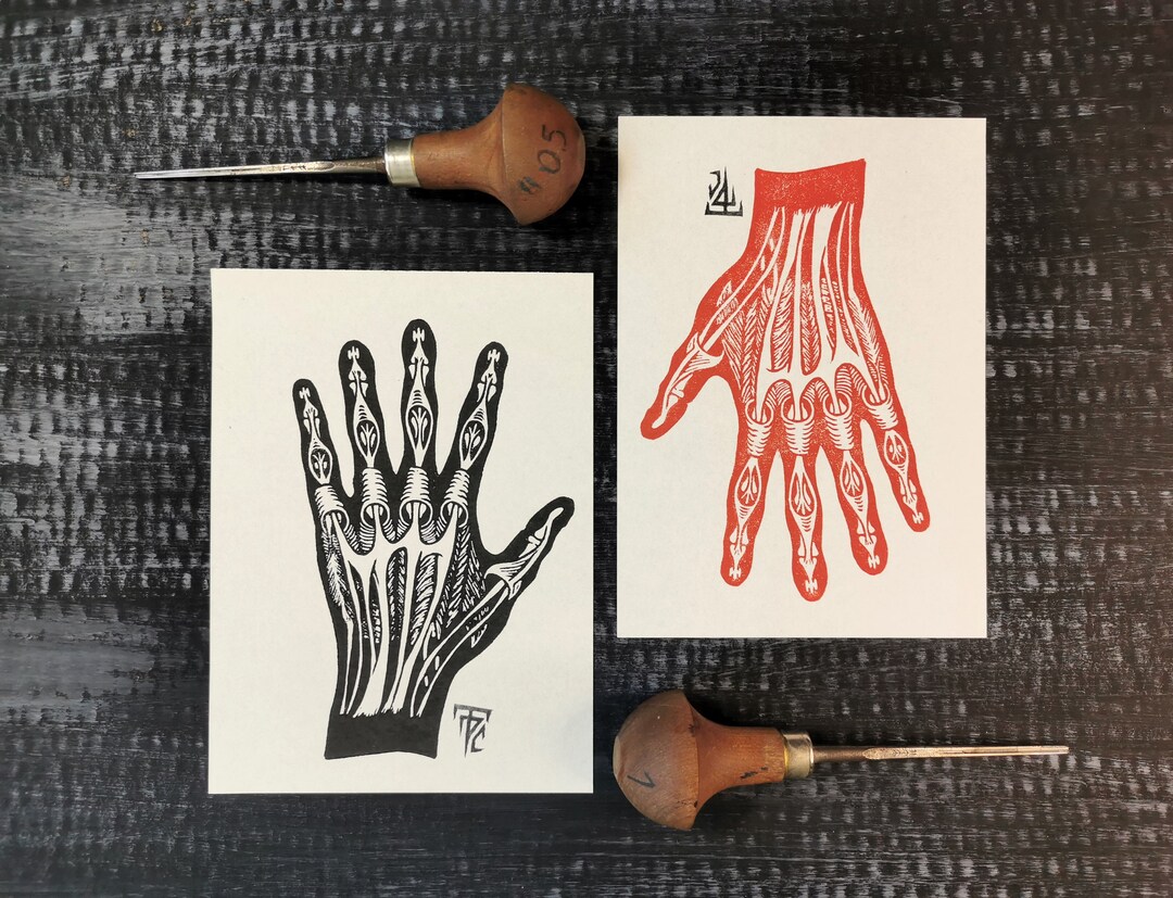 Anatomical Hand Original Linocut // Anatomy Linoprint - Etsy