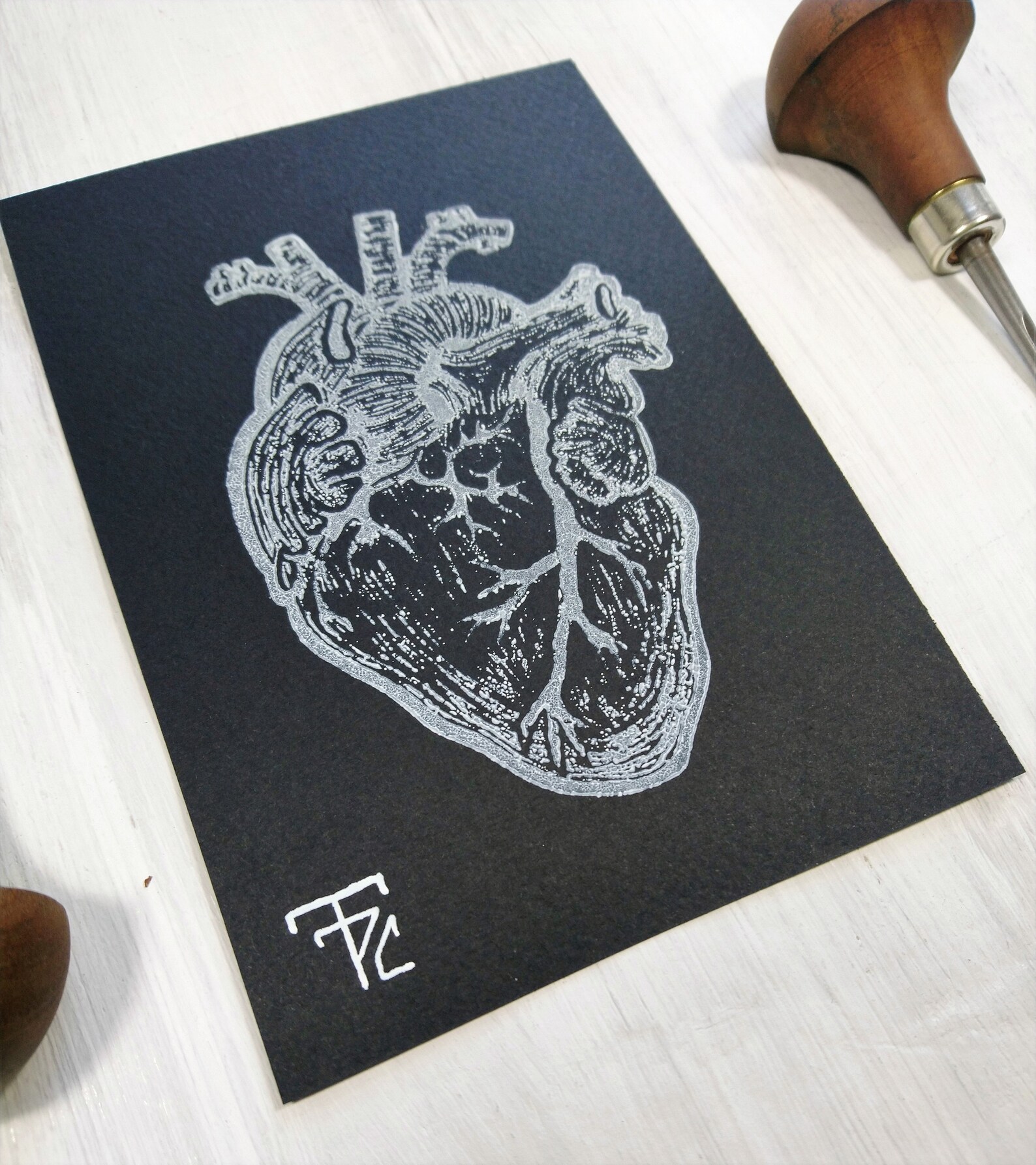 Anatomical Heart Original Linocut // Anatomy Linoprint | Etsy