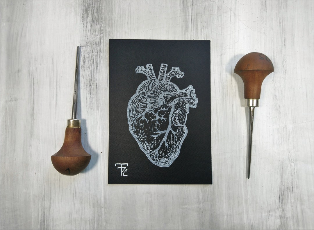 Anatomical Heart Original Linocut // Anatomy Linoprint - Etsy