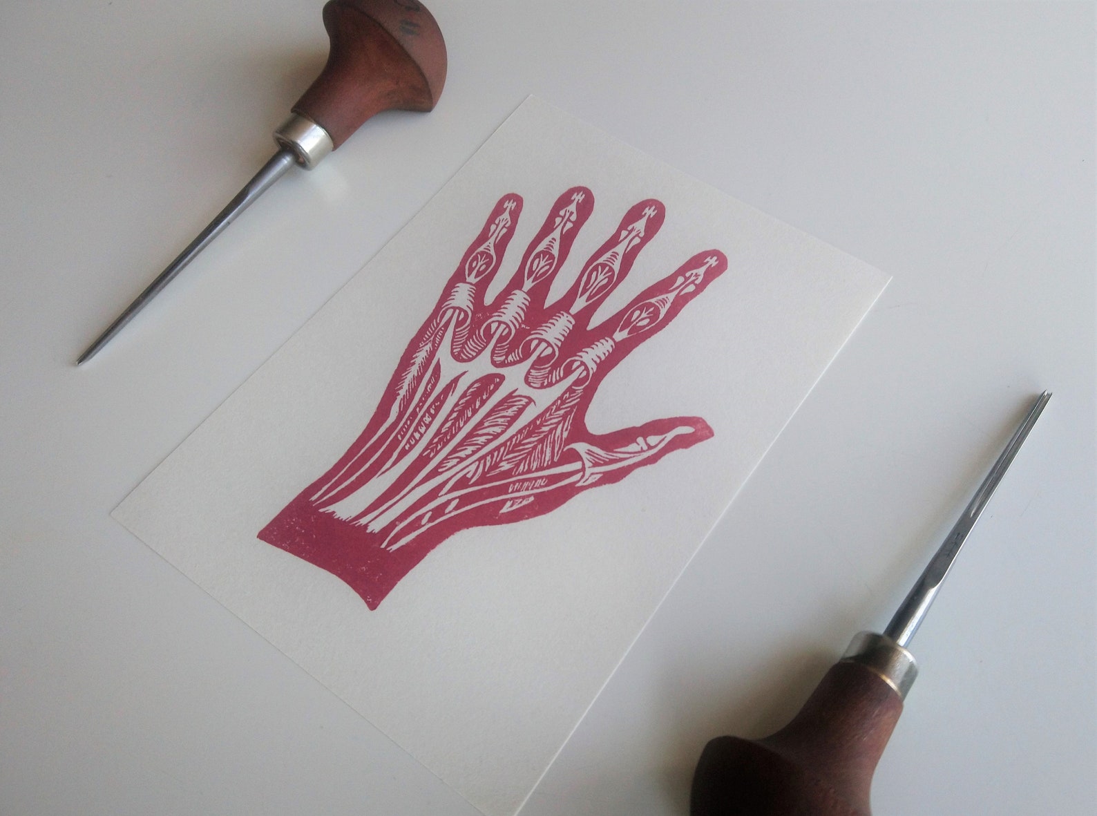 Anatomical Hand Original Linocut // Anatomy Linoprint | Etsy