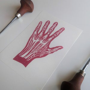 Anatomical Hand Original Linocut // Anatomy Linoprint | Etsy