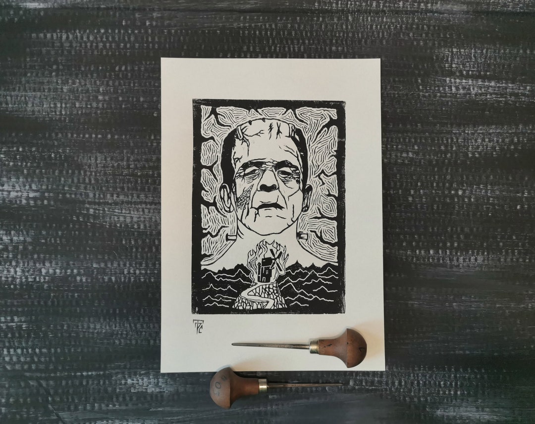 Frankenstein's Monster Original Linocut // Halloween Linoprint - Etsy