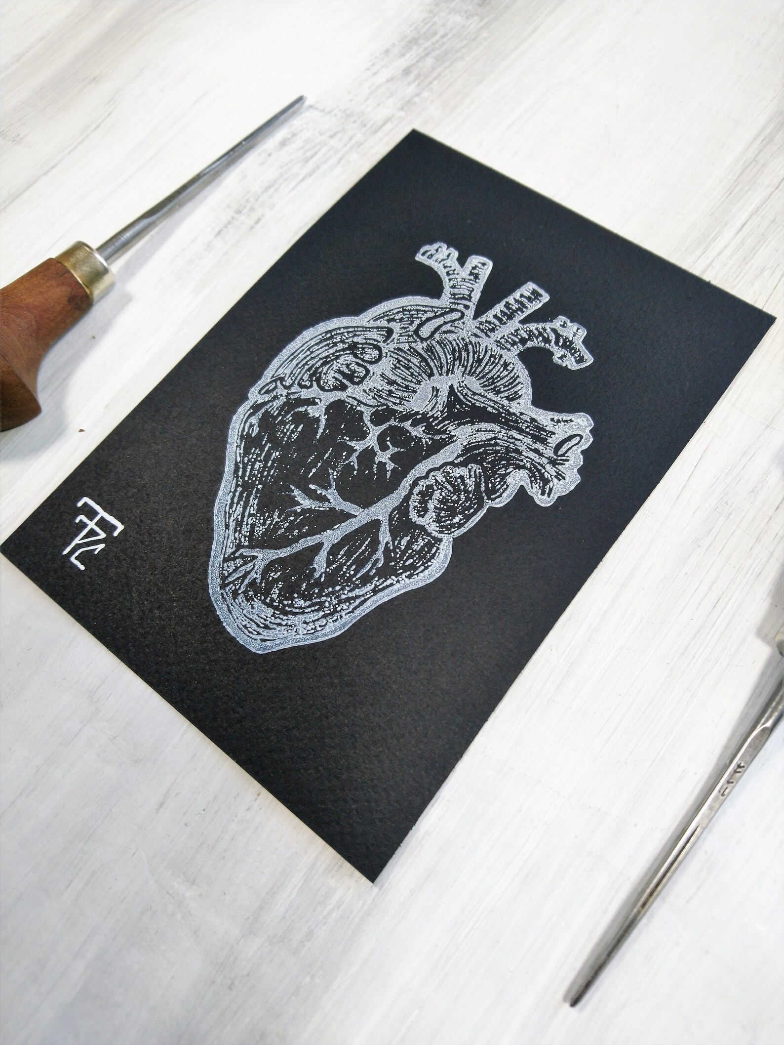 Anatomical Heart Original Linocut // Anatomy Linoprint | Etsy