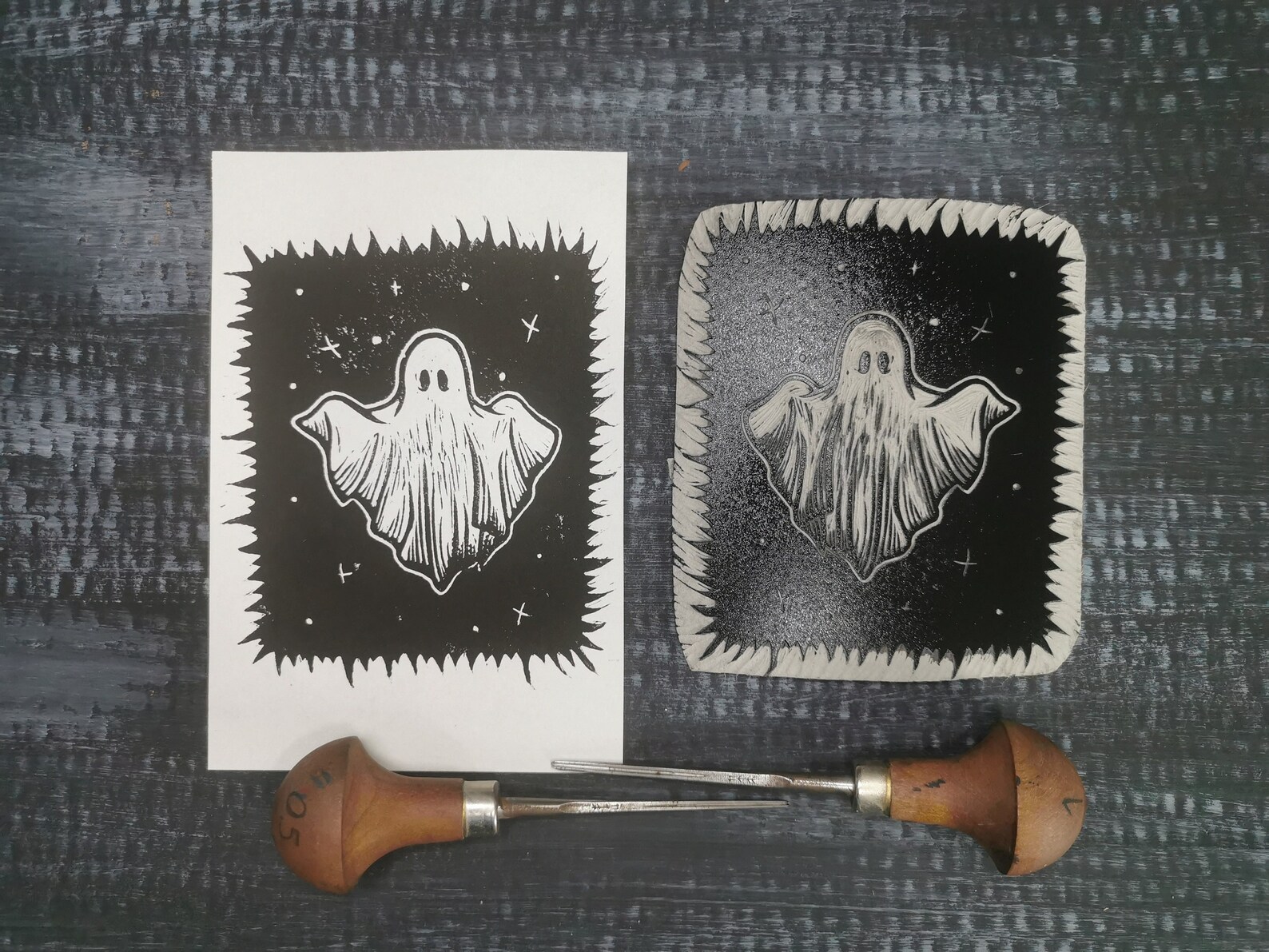 Ghost Original Linocut Print || Hand Printed || Halloween Linocut - Etsy