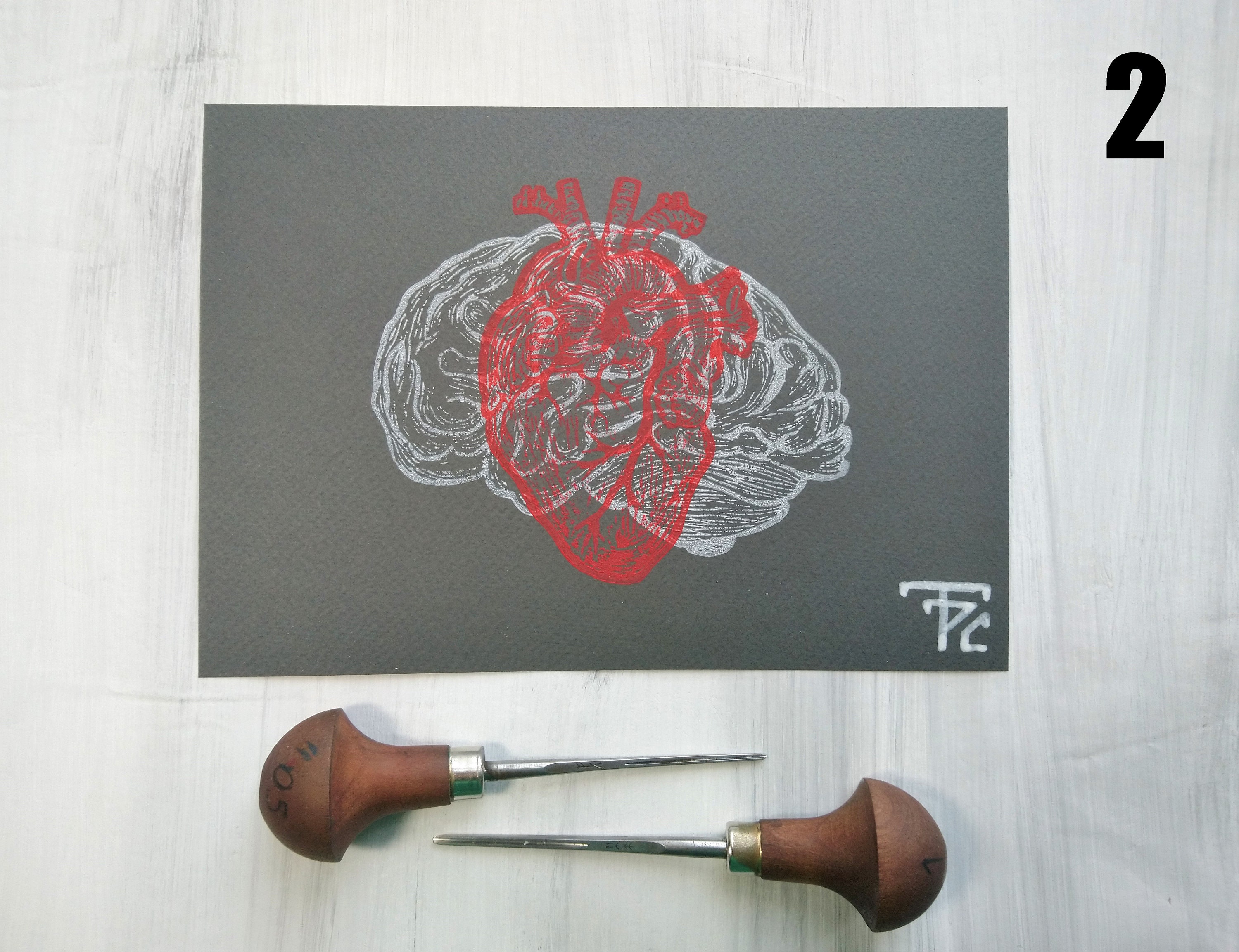Brain and Heart Original Linocut // Anatomical Linoprint - Etsy